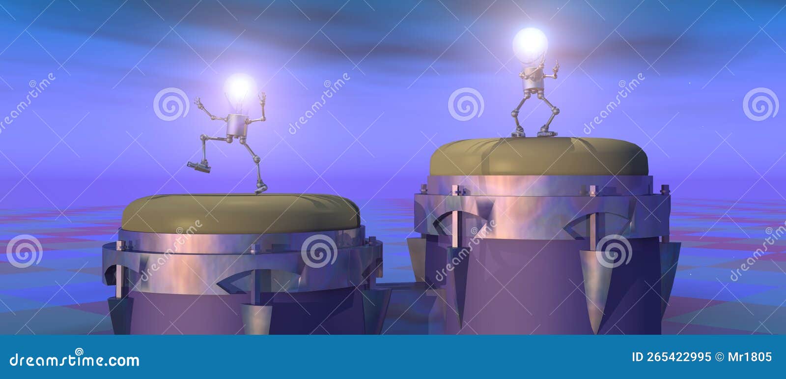 Light Bulb Figures Dancing on a Bongo Drum at Night Stock Illustration ...