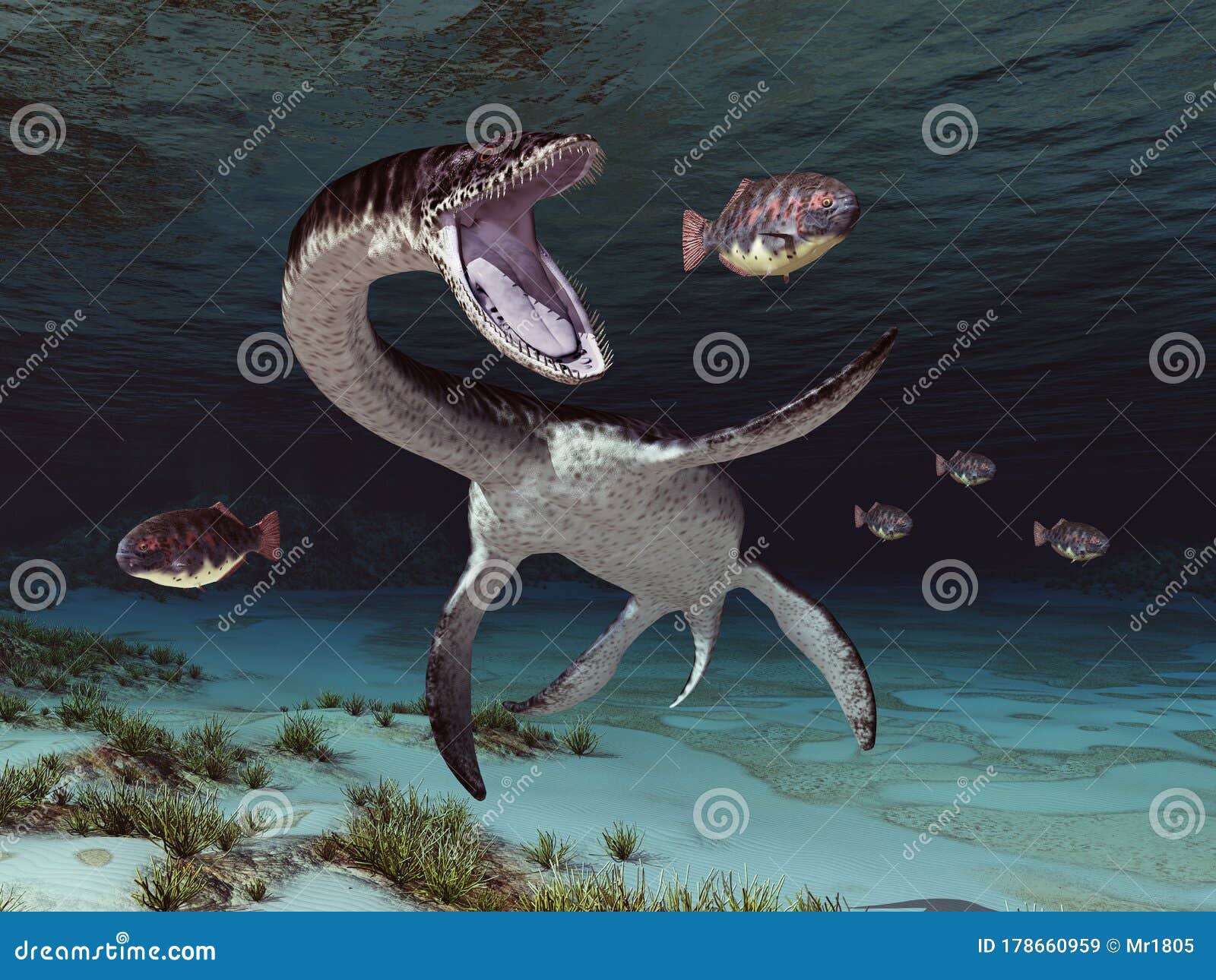 Plesiosaurus on the hunt stock illustration. Illustration of ...