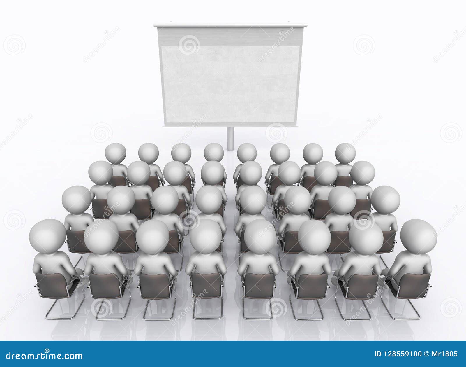 Projection Screen and Audience with 3D Figures Stock Illustration ...