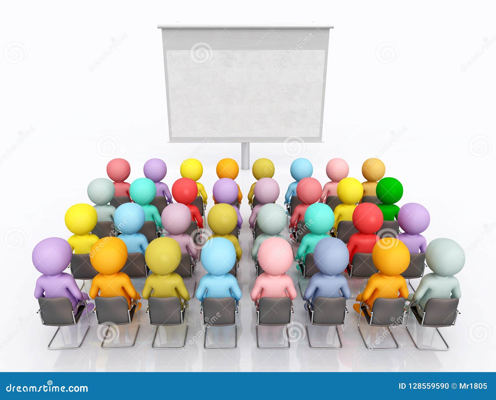 Projection Screen and Audience with 3D Figures Stock Illustration ...