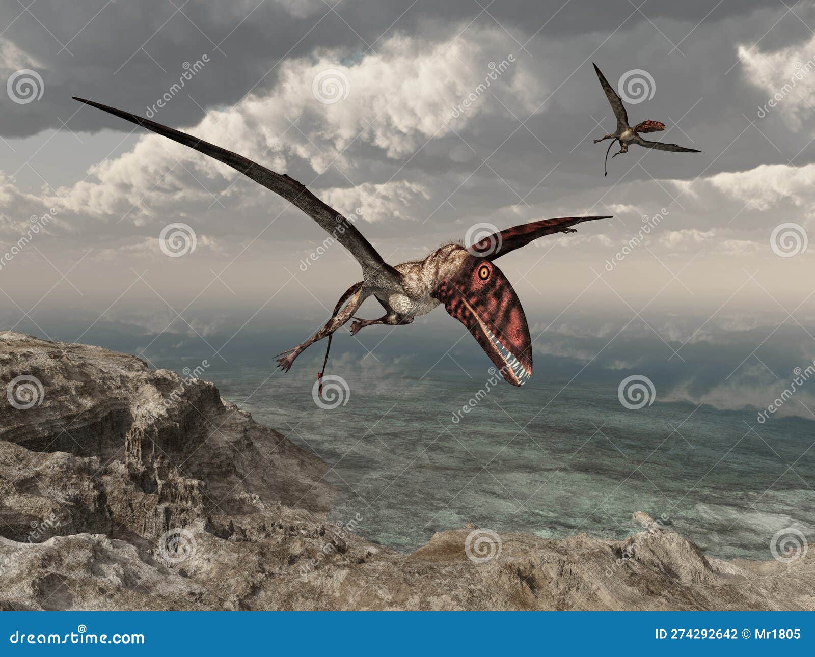 Pterosaur Dimorphodon Flying Over a Coastal Landscape Stock ...