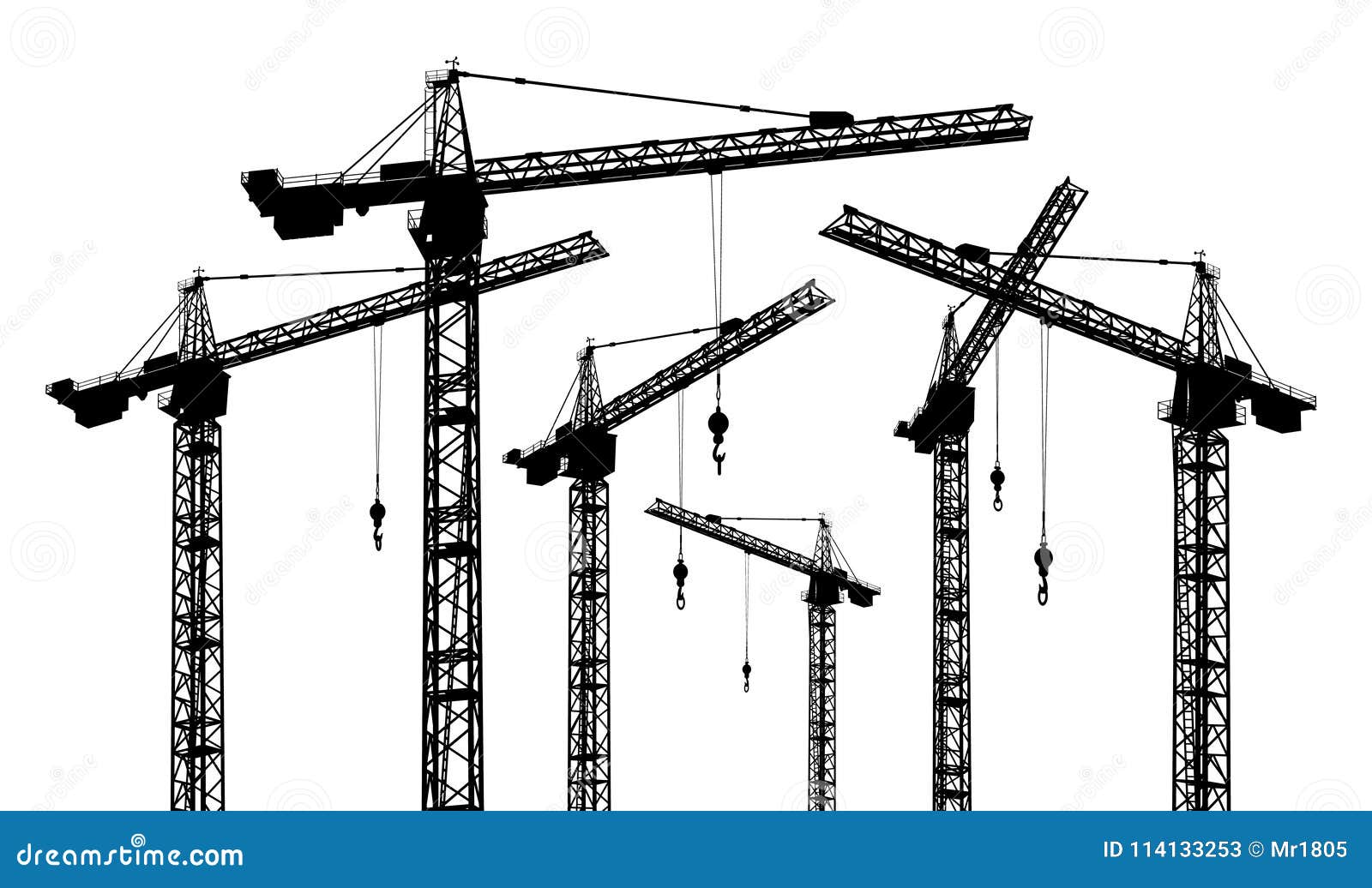 Silhouette of Construction Cranes Stock Illustration - Illustration of ...