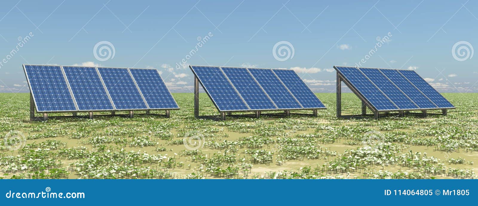 Solar Panels in a Landscape Stock Illustration - Illustration of ...