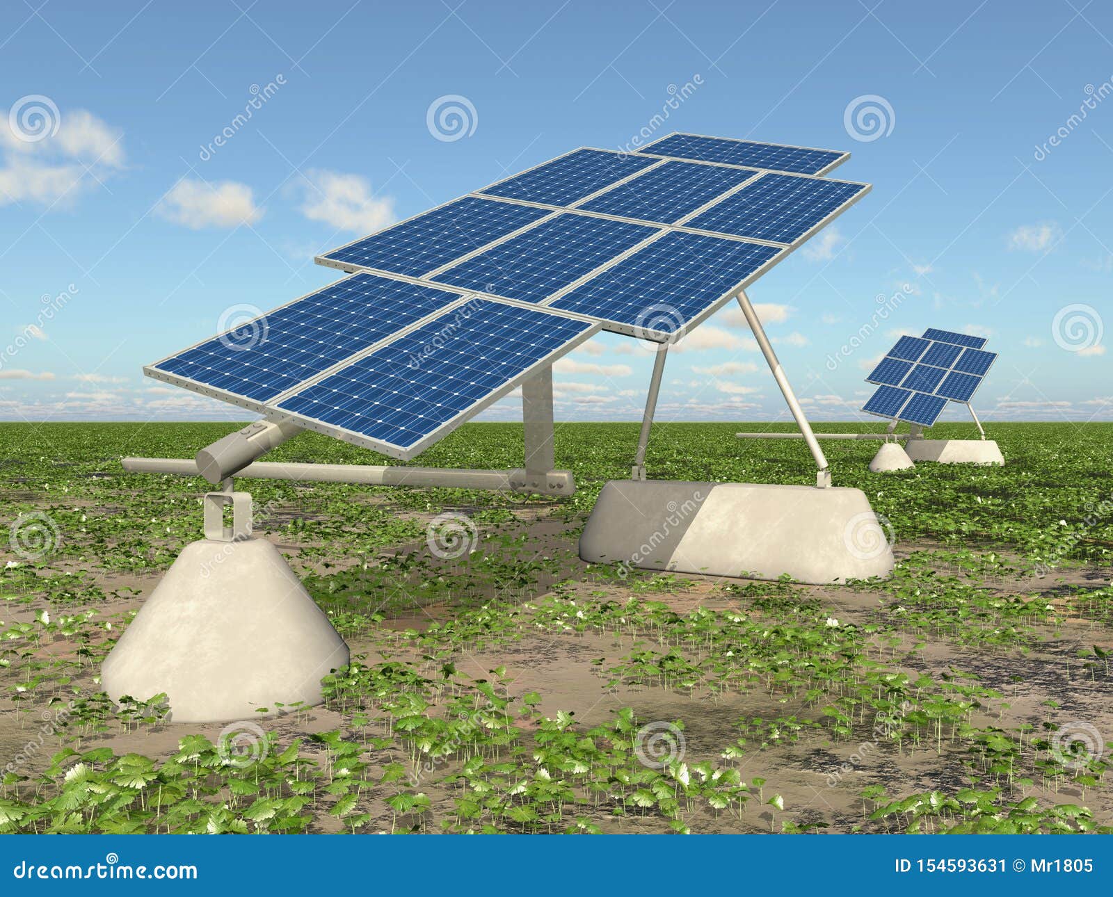 Solar Panels in a Landscape Stock Illustration - Illustration of ...