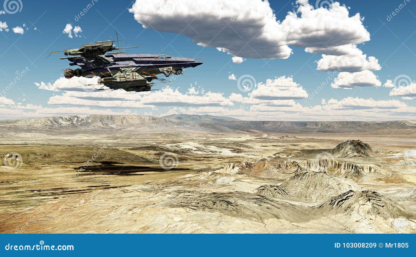 Spacecraft Over a Desert Landscape Stock Illustration - Illustration of ...
