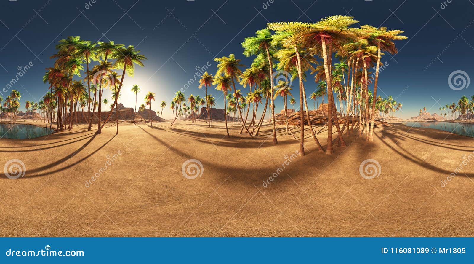 Spherical 360 Degrees Seamless Panorama With A Desert Oasis And Palms ...