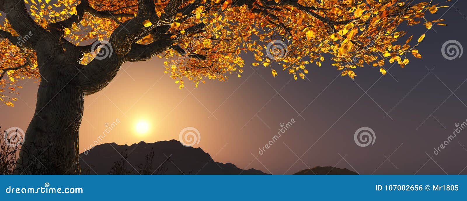 Tree in the autumn at dusk stock illustration. Illustration of outdoor ...