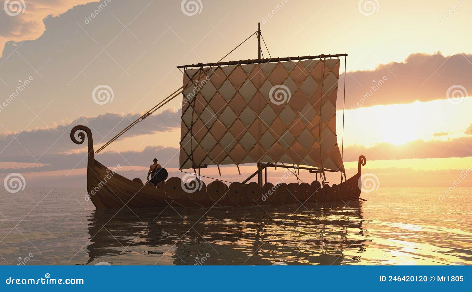 Viking ship at sunset stock illustration. Illustration of astronaut ...