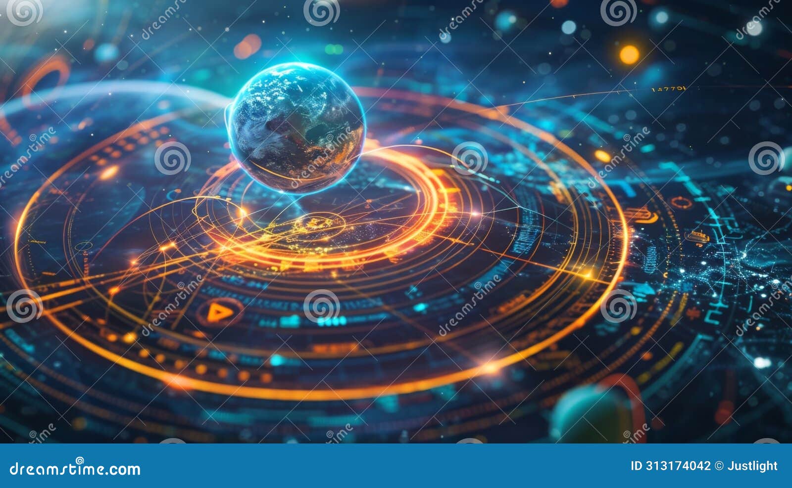 Computer-generated Depiction of Earth with Lines and Dots Surrounding ...