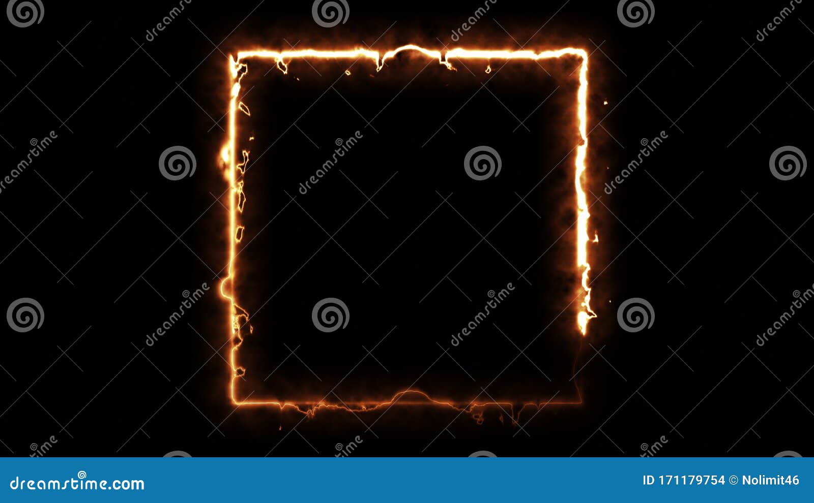 Computer Generated Fire Square on Black Background. 3d Rendering of ...