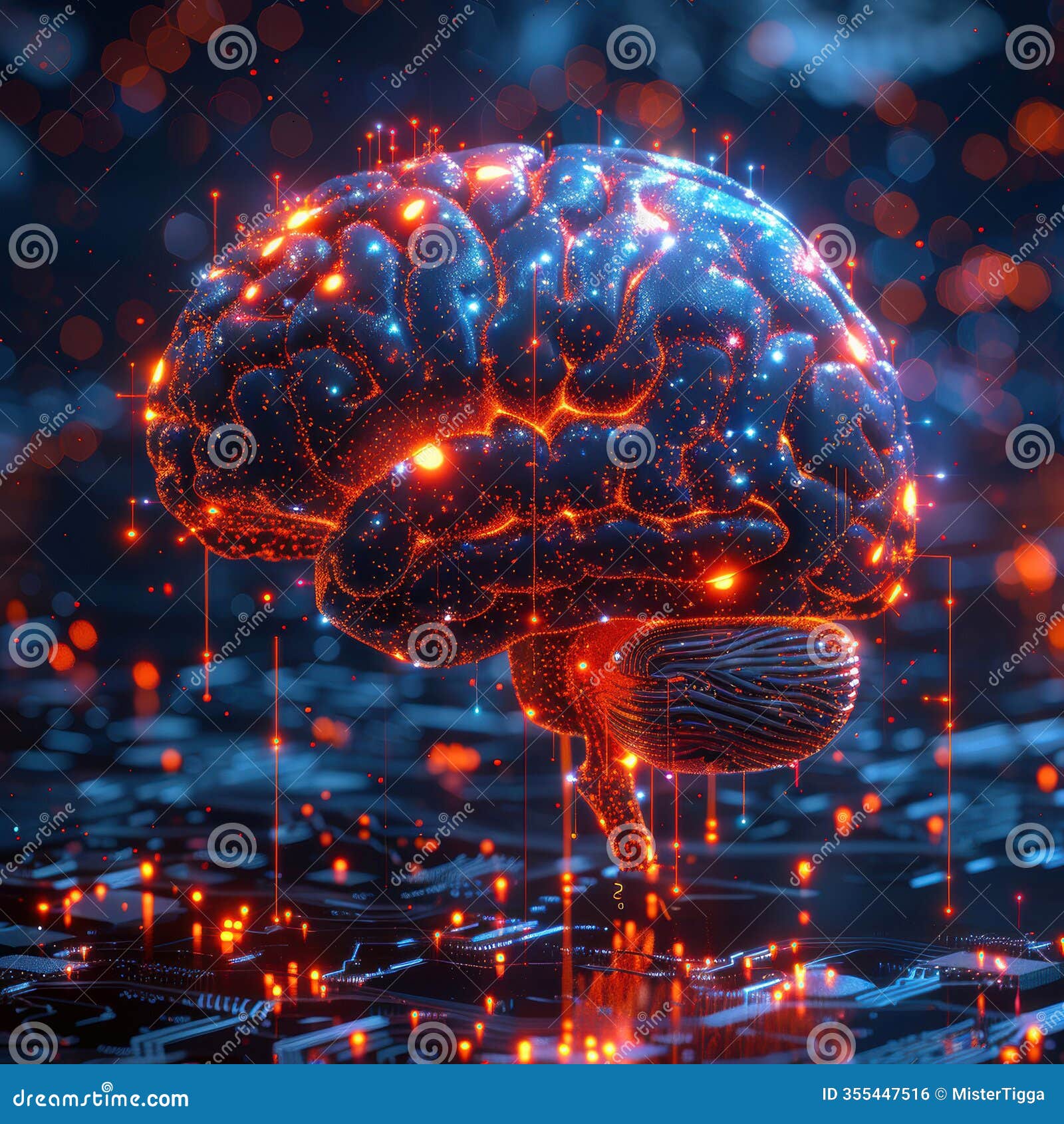 A Computer-generated, Futuristic Image of a Brain with an Artistic ...