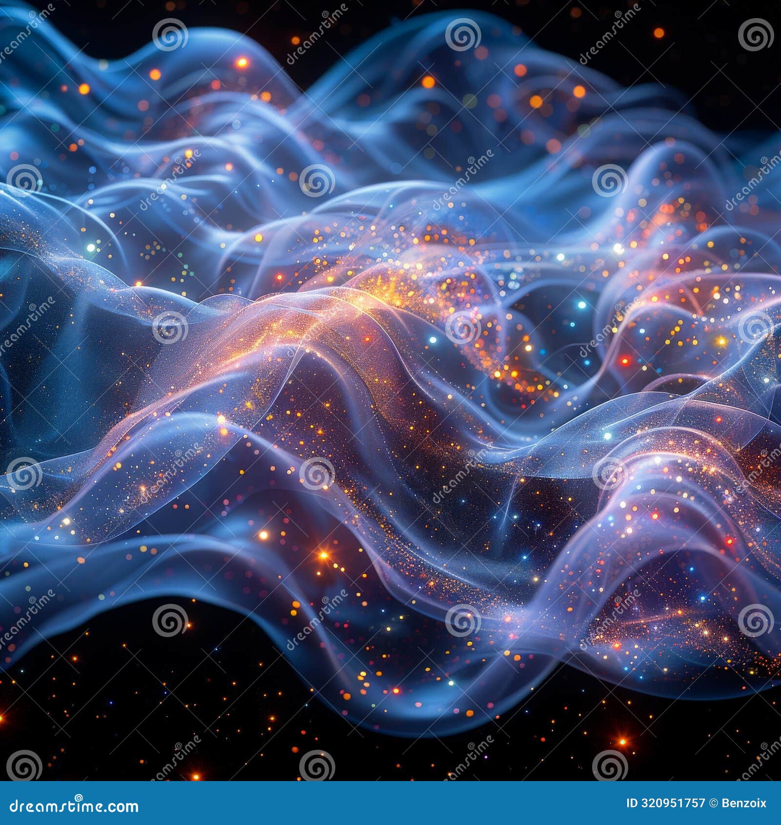 Computer Generated Glowing Particle Wave on Black Background Stock ...