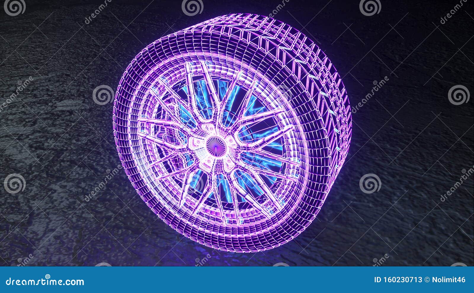 Computer Generated Hologram of Neon Wheel, 3D Rendering, Abstract ...