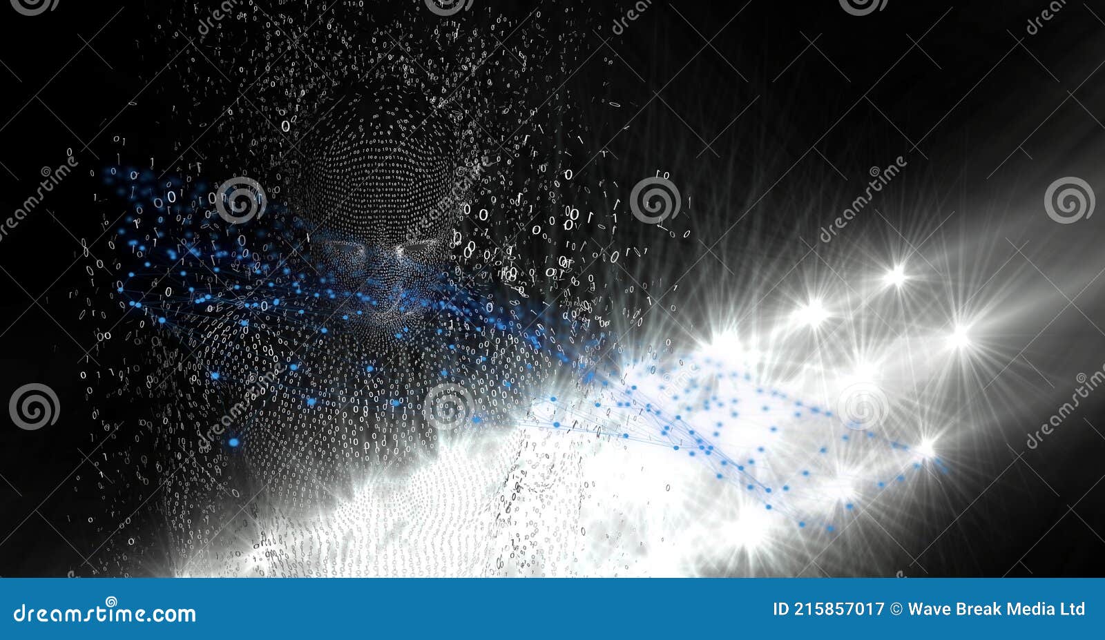 Computer Generated Human Dissolving into Data Over Black Background ...