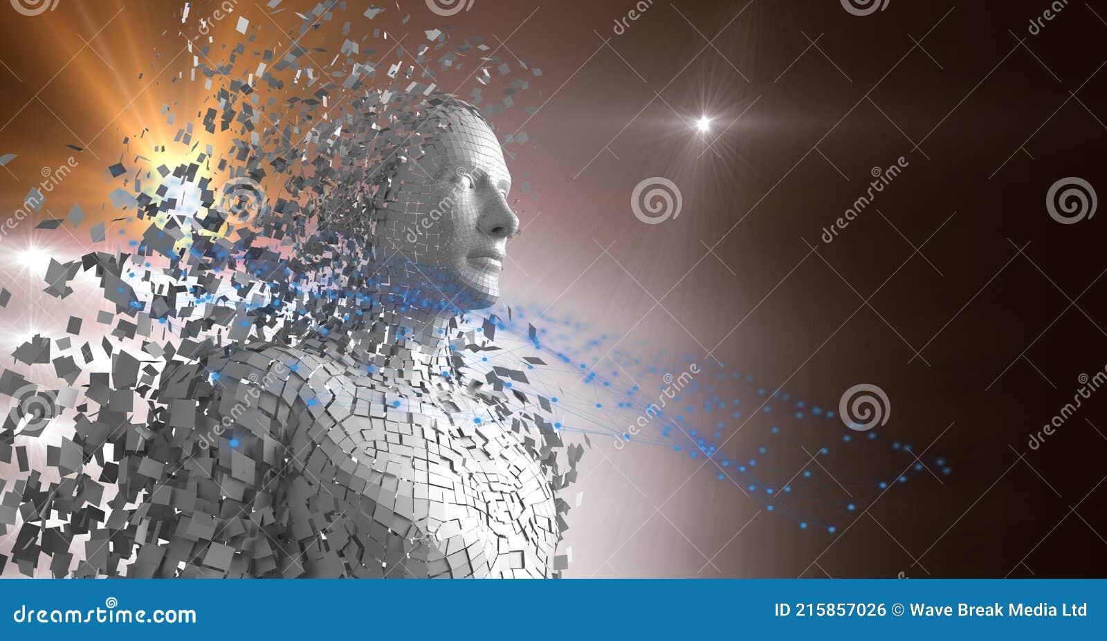 Computer Generated Human Dissolving into Pieces Over Gradient ...