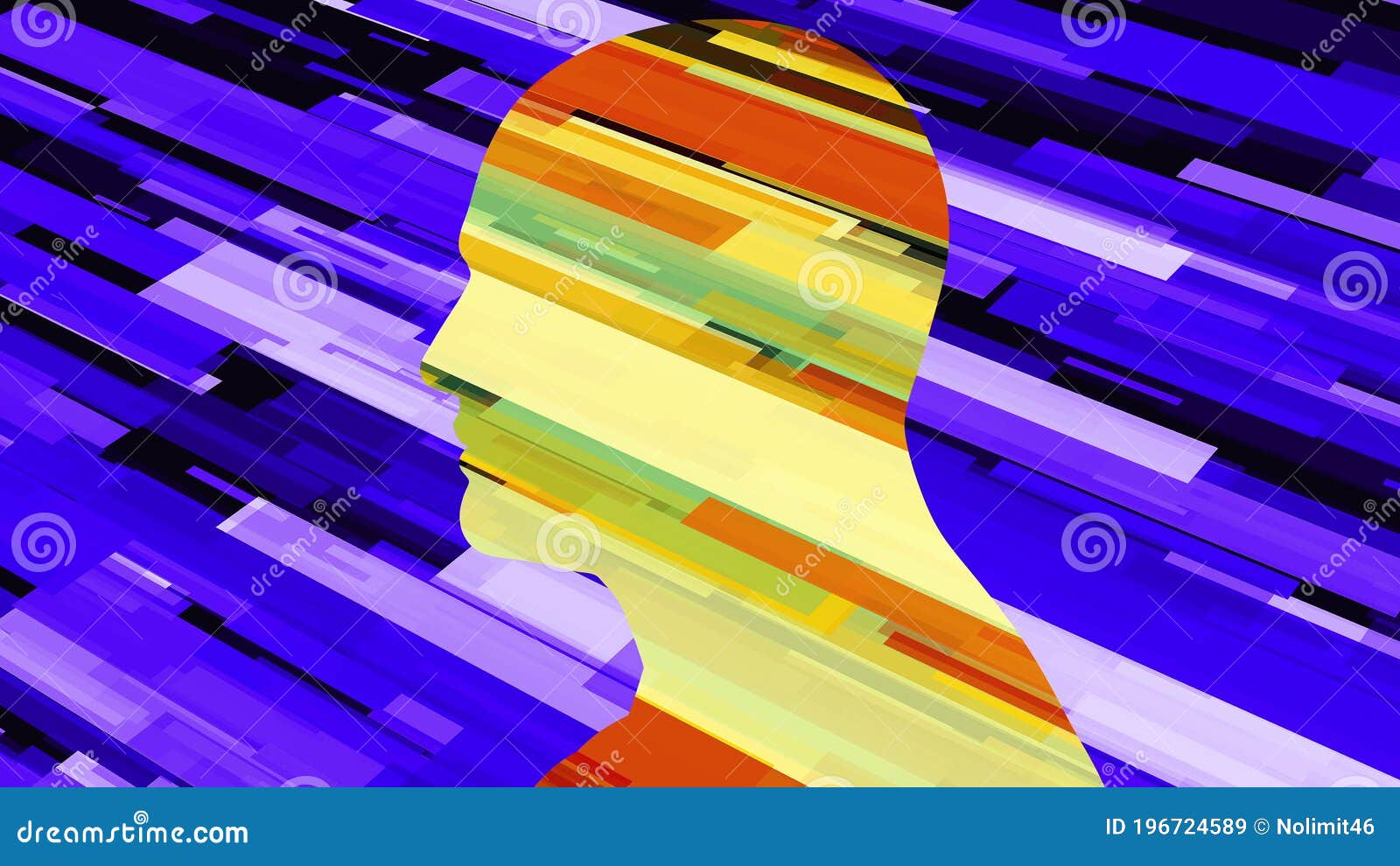 Computer Generated Human Profile with Colored Stripes. 3d Rendering of ...