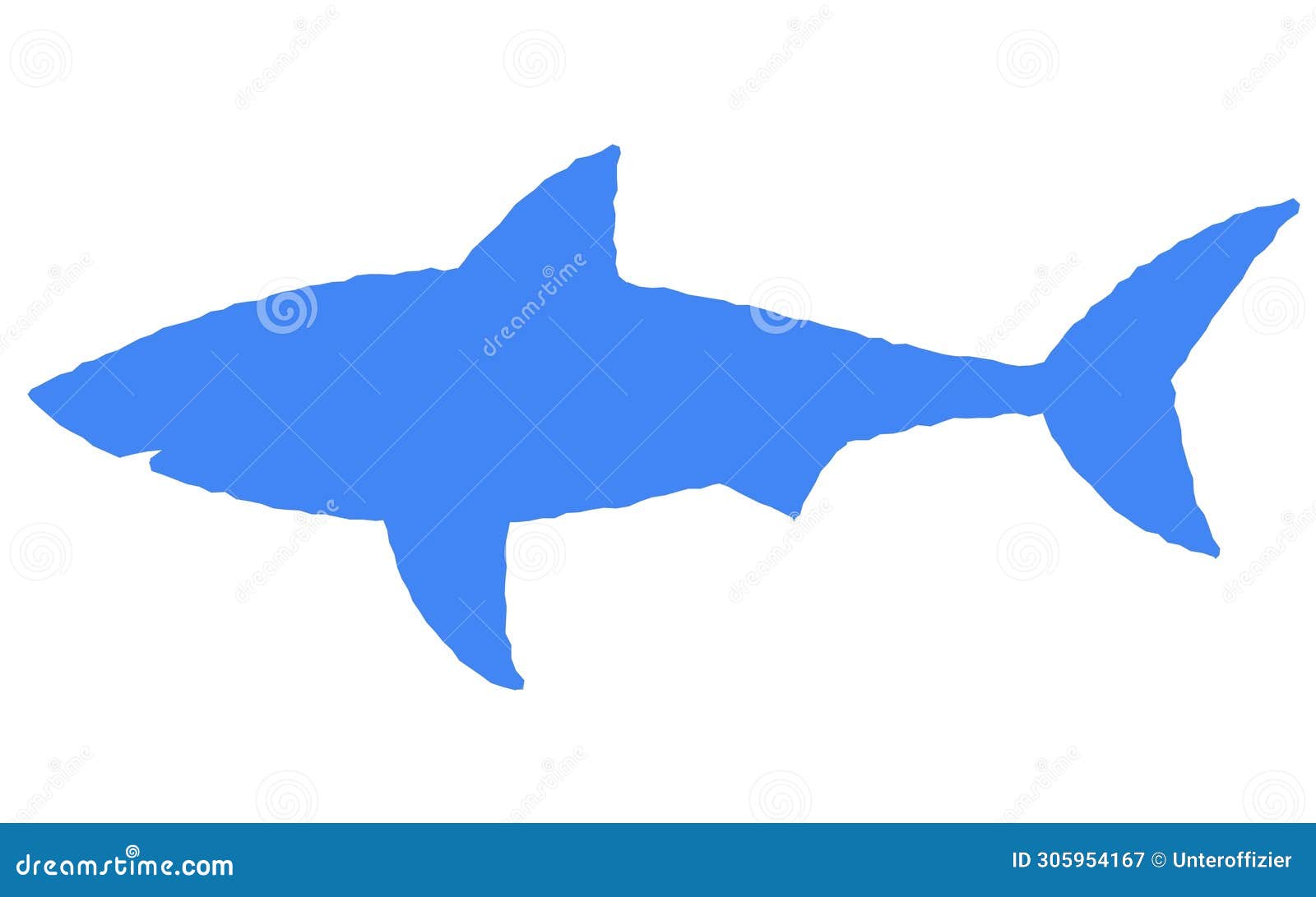 An Adult Shark Blue Outline Shape Silhouette Against a White Backdrop ...