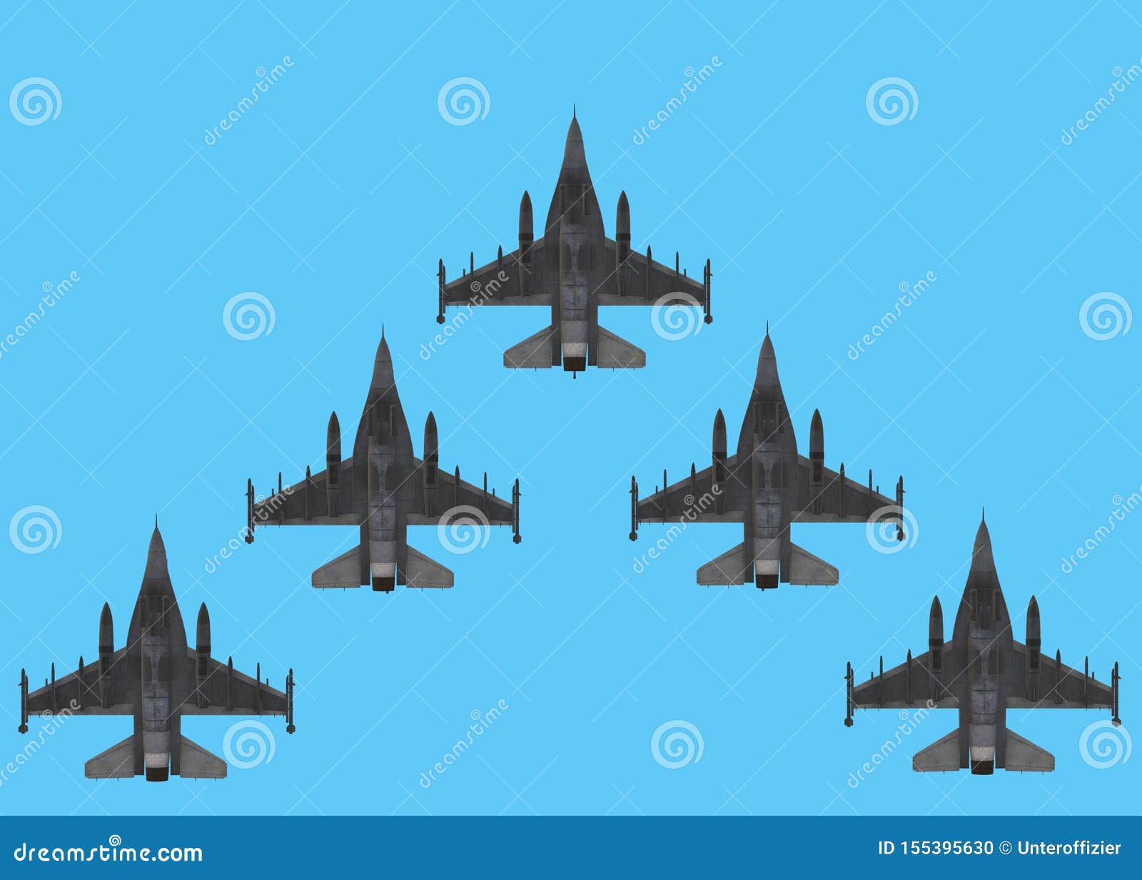 Bottom Up View of Five Combat Jet Planes Flying in an Arrow Formation ...