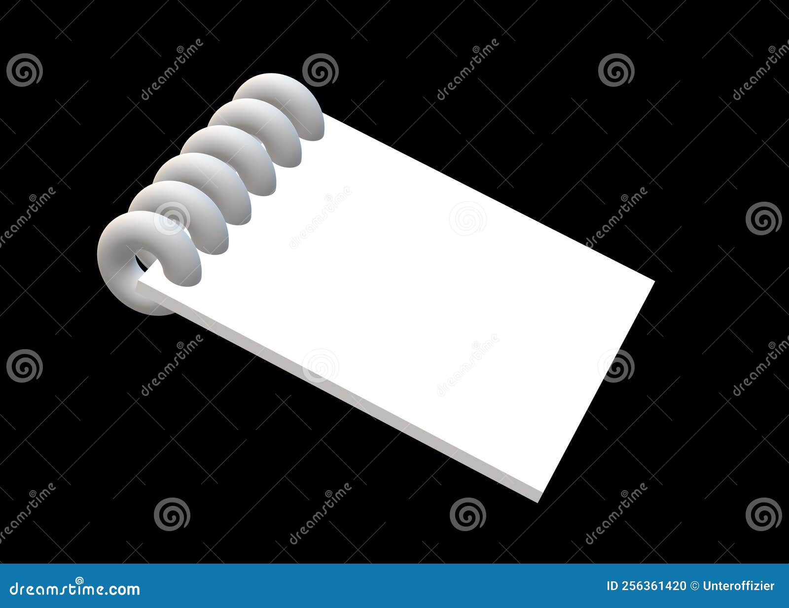 A 3D Blank White Paper Notepad Held Together by Rings Side Tilted View ...