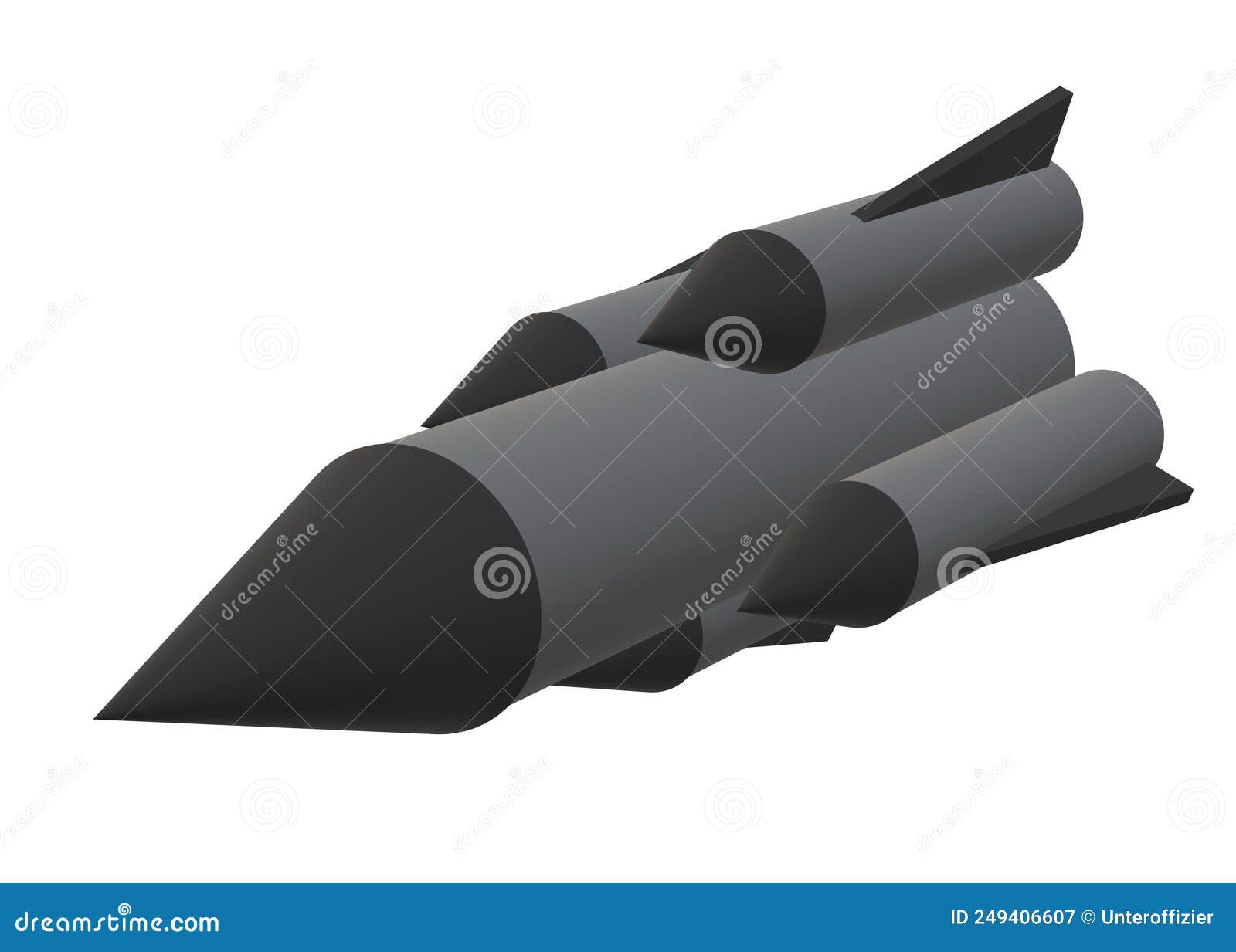 A Dark Grey Long Range Rocket Missile with Black Warhead White Backdrop ...