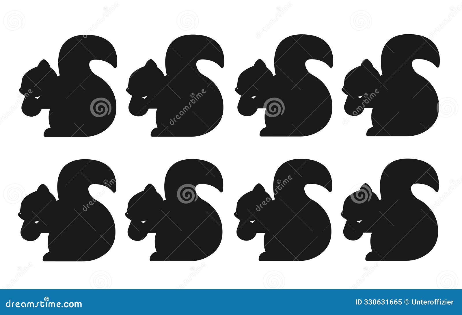 Eight Similar Duplicated Squirrels Silhouette Outline Shape Set Against ...