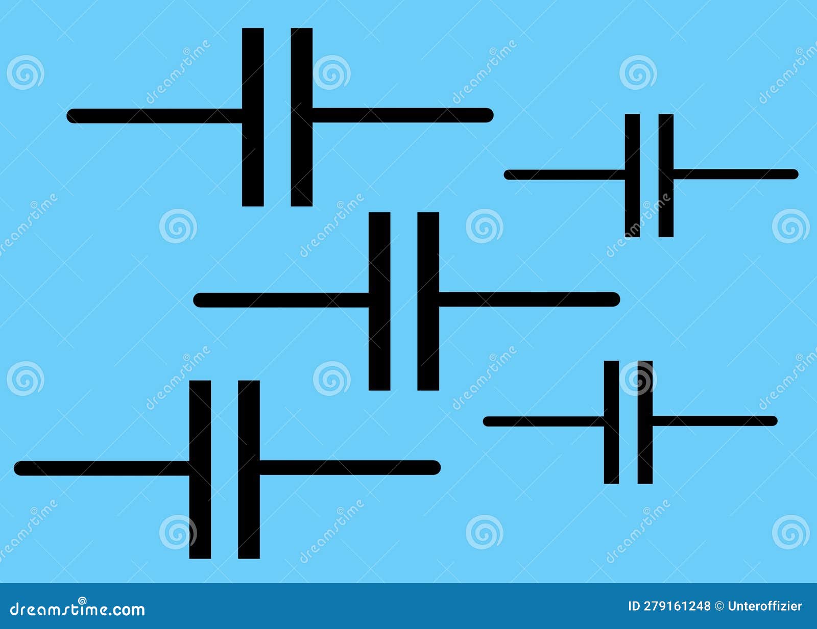 Five Fixed Capacitor Electrical Symbols Against A Light Blue Turquoise ...