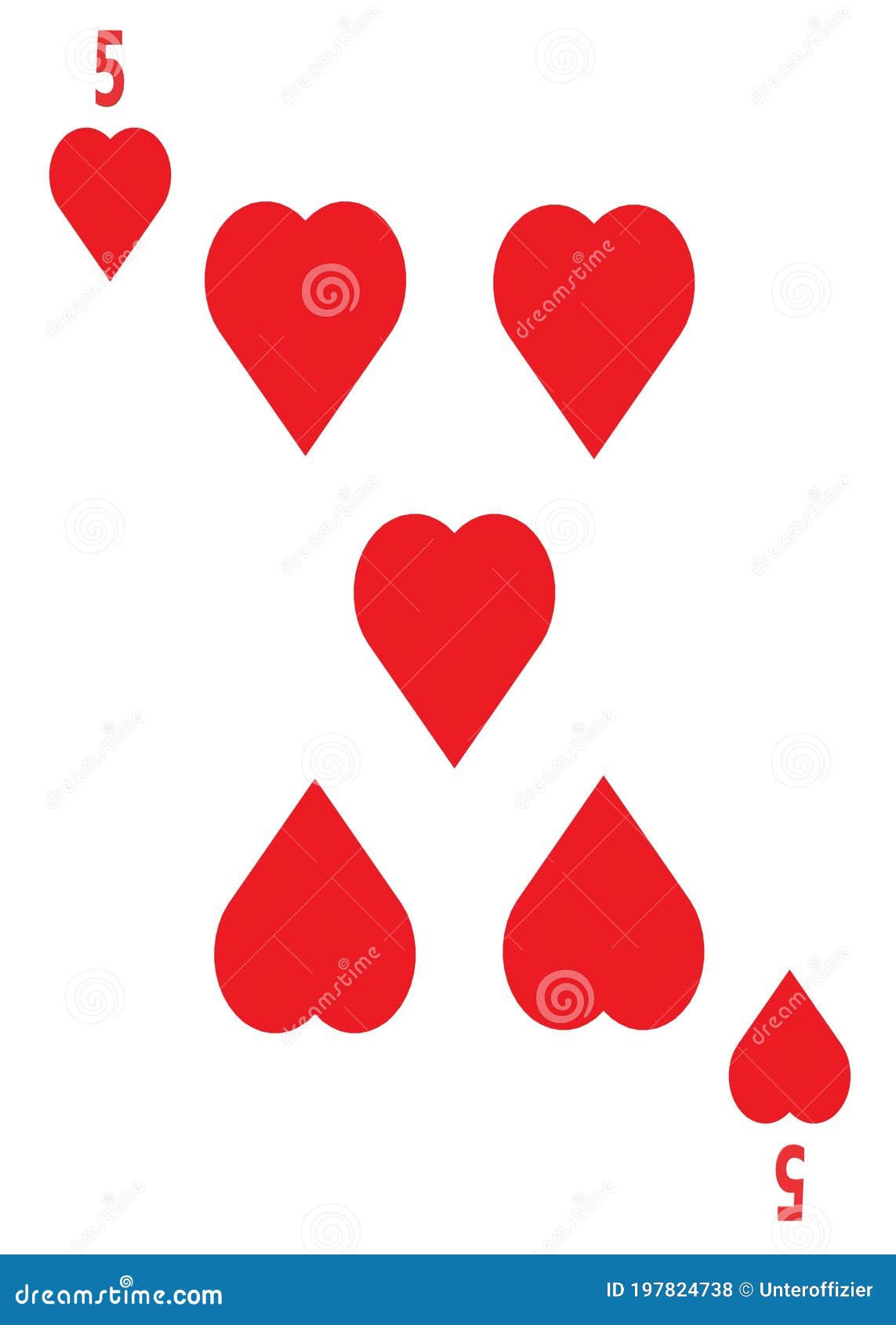 The Five of Hearts Card in a Regular 52 Card Poker Playing Deck Stock ...