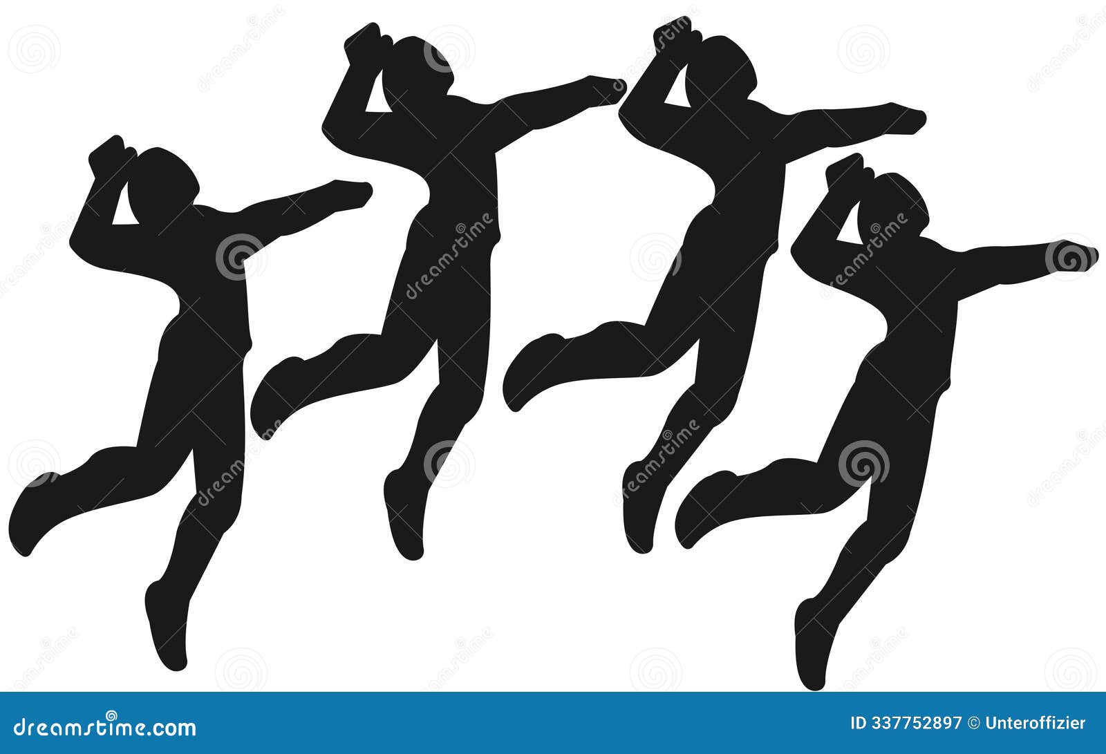 Four Identical Duplicating Leaping Humans Silhouette Outline Shapes ...