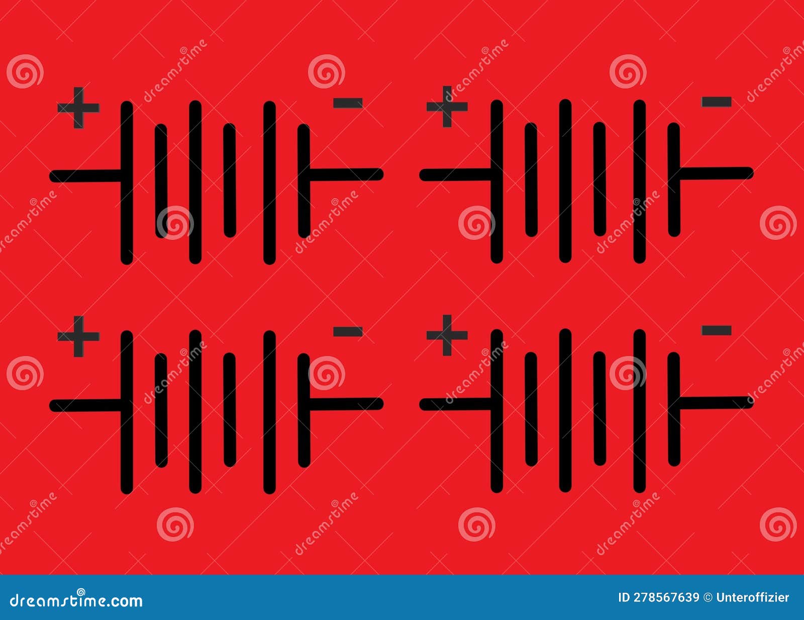 Four Identical Electrical Symbols of a 3 Cell Battery Against a Bright ...