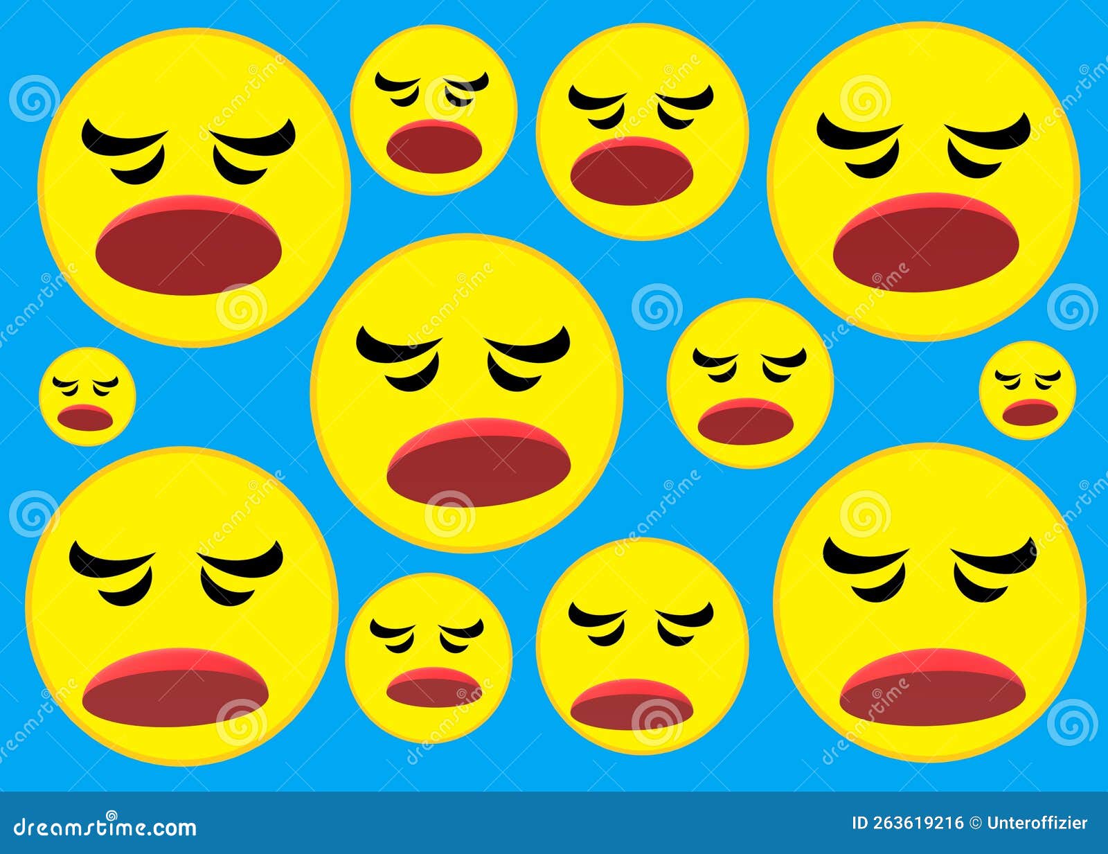 A Group of Different Sized Yellow Emoticon Smiley with a Grumbling Sad ...