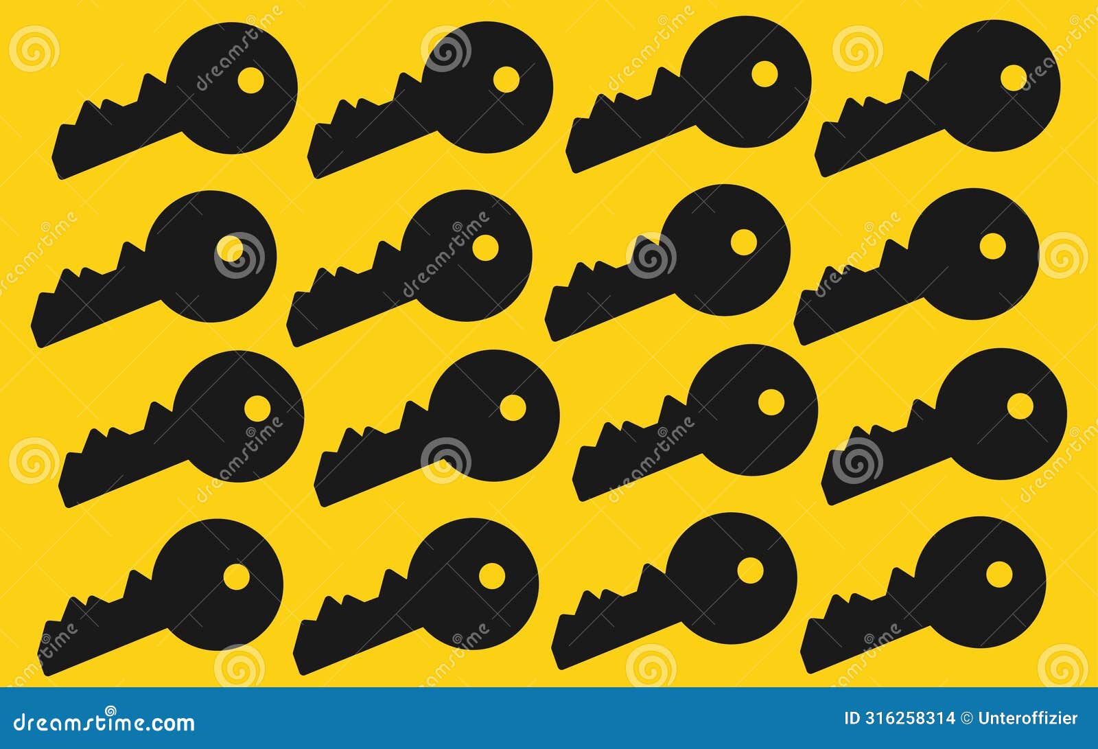 Many Bold Black Keys Silhouette Against a Yellow Backdrop Stock ...