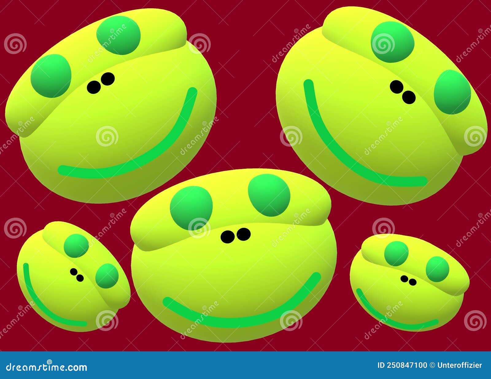 Many Several Cute Three Dimensional Heads of a Lime Green Cartoon ...
