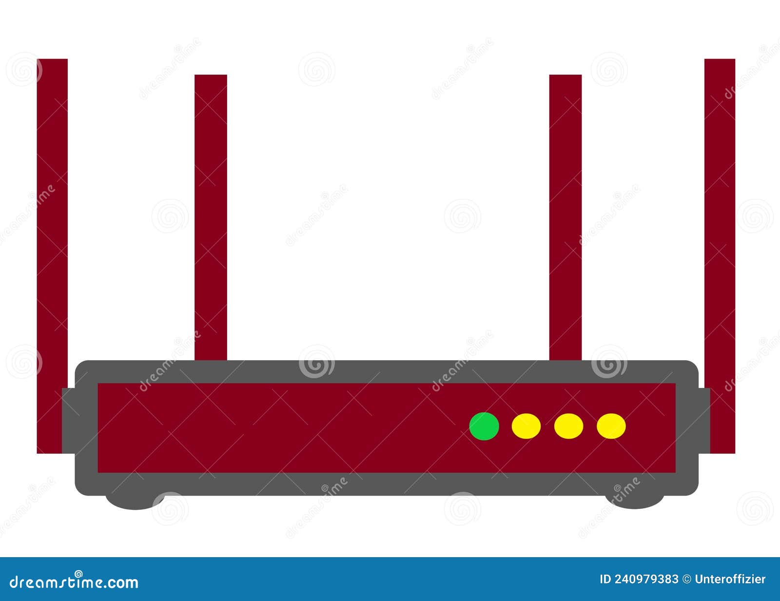 A Maroon Red Modem Wifi Router Unit with Bright Leds and Four Antennae ...