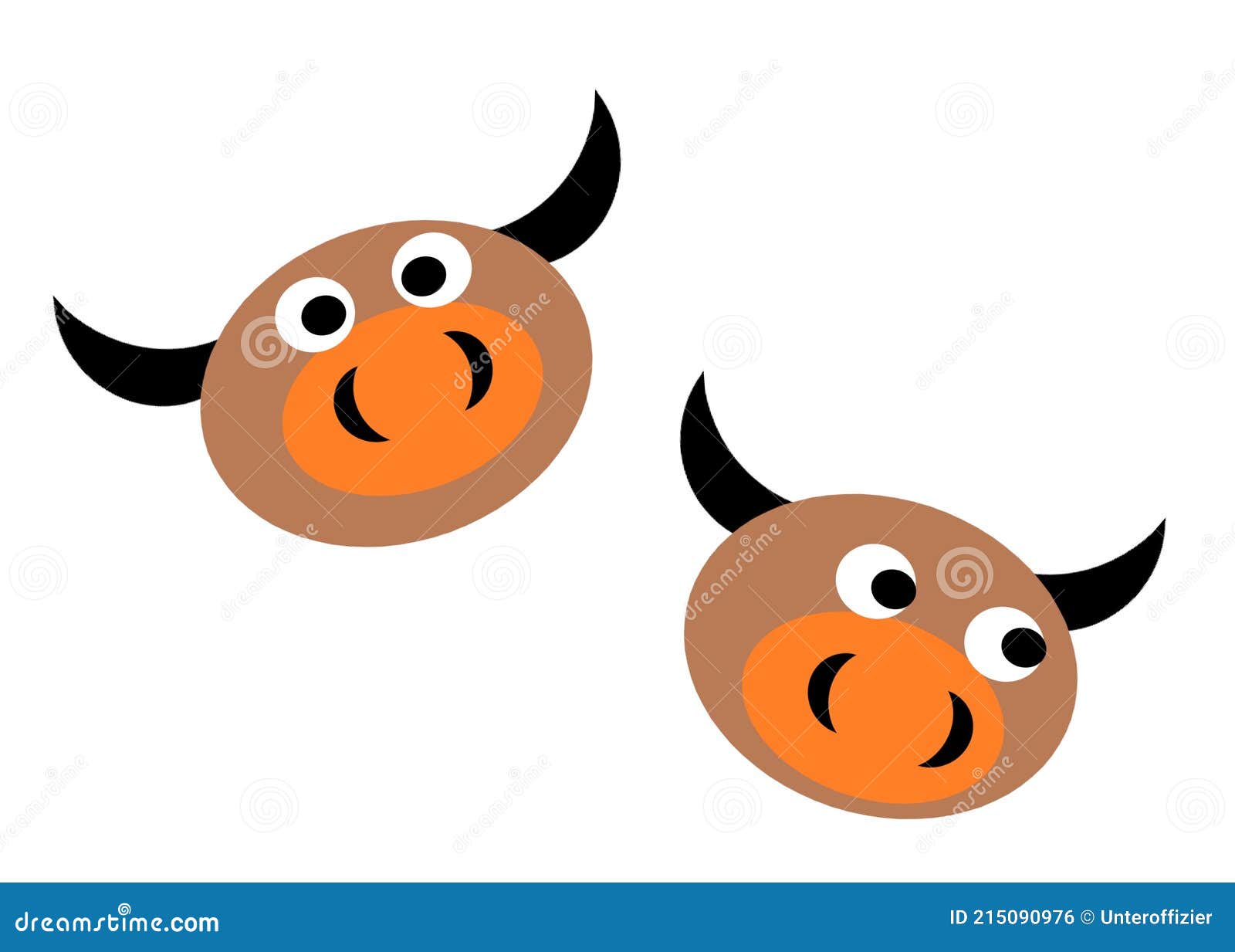 A Pair of Cute Simple Ox Head Shapes Symbols White Backdrop Stock ...