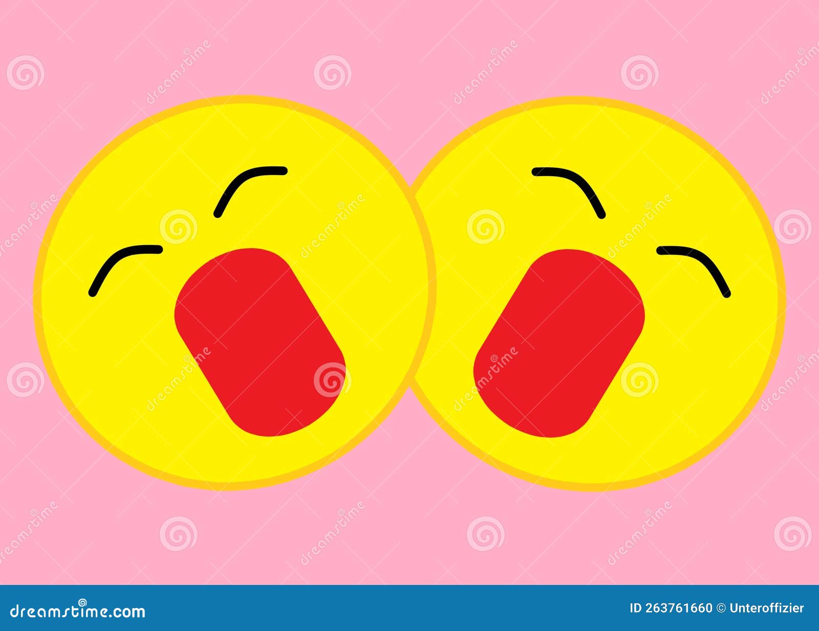 A Pair of Identical Yellow Smiley Emoticons Heads Faces with an Opened ...