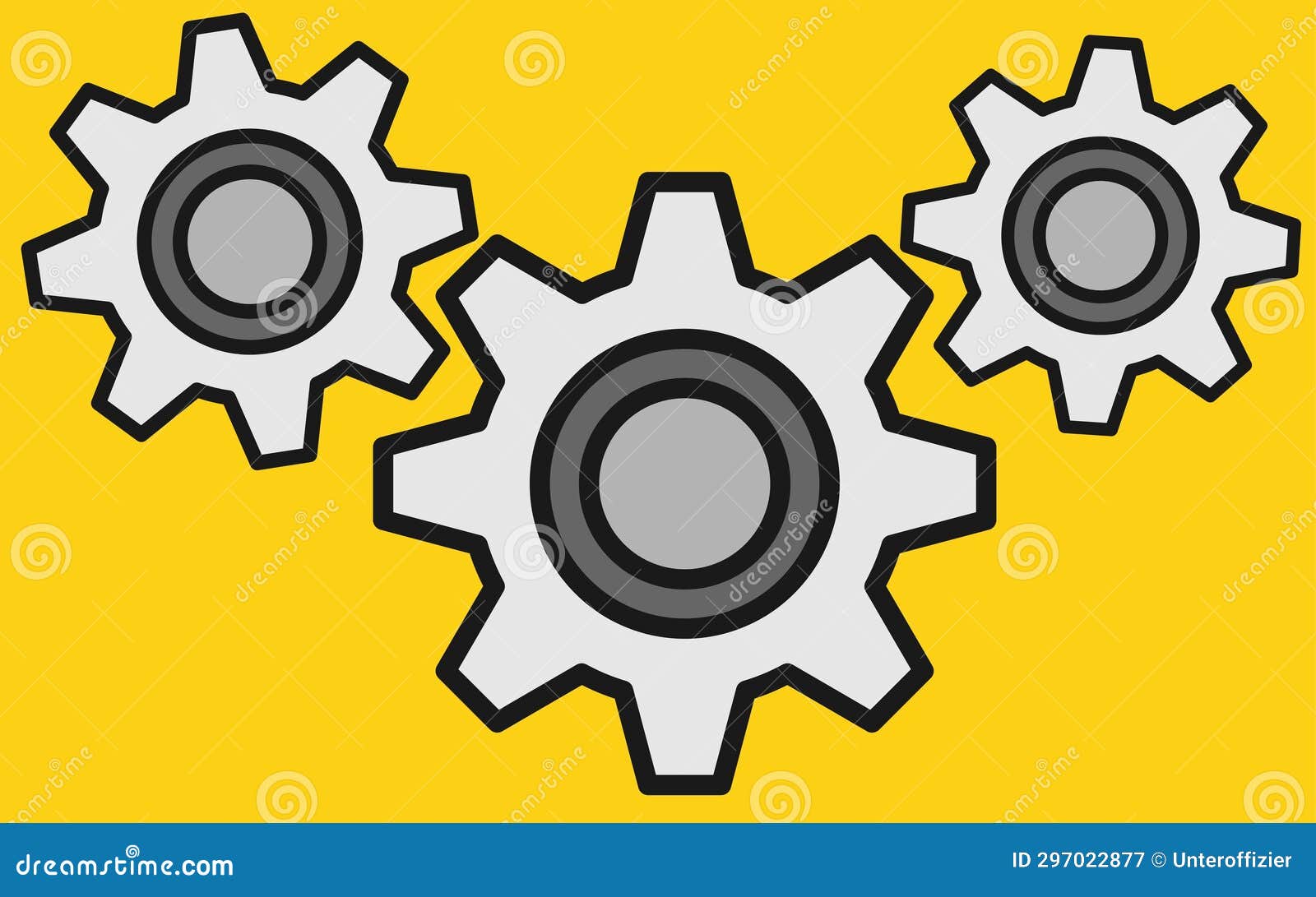 A Series of Eight Teeth Grey Gear Trains Mesh Bright Yellow Backdrop ...
