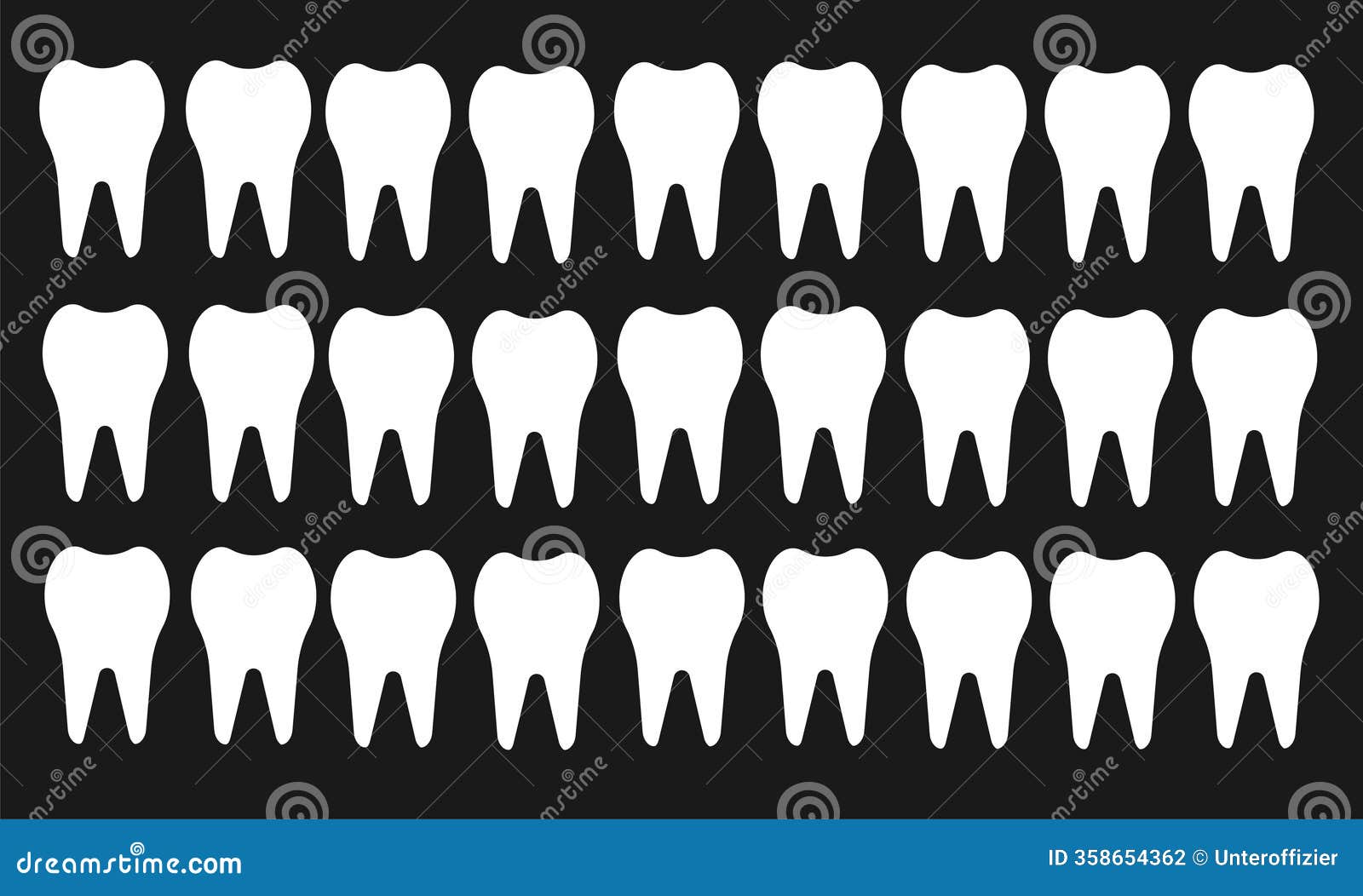 Several Many Numerous Molar Back Tooth Set Against an All Black ...