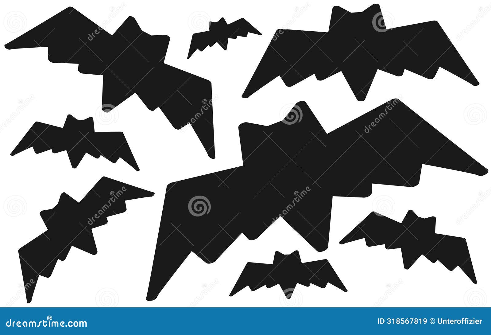 Several Many Simple Simplified Bats Shapes Silhouette Against a White ...