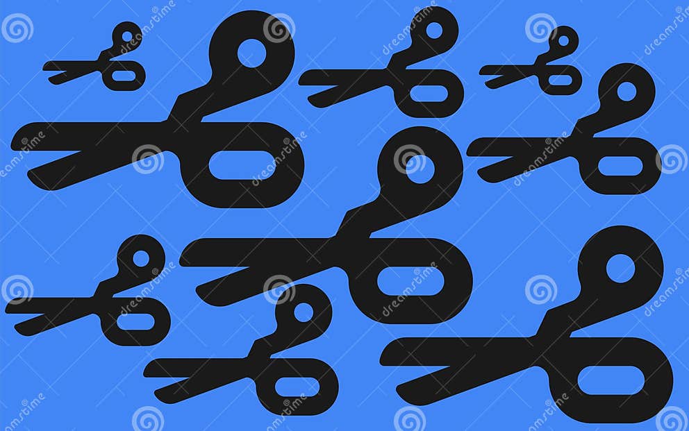Pairs of Scissors Set Against a Blue Backdrop Stock Illustration - Illustration of graphics ...