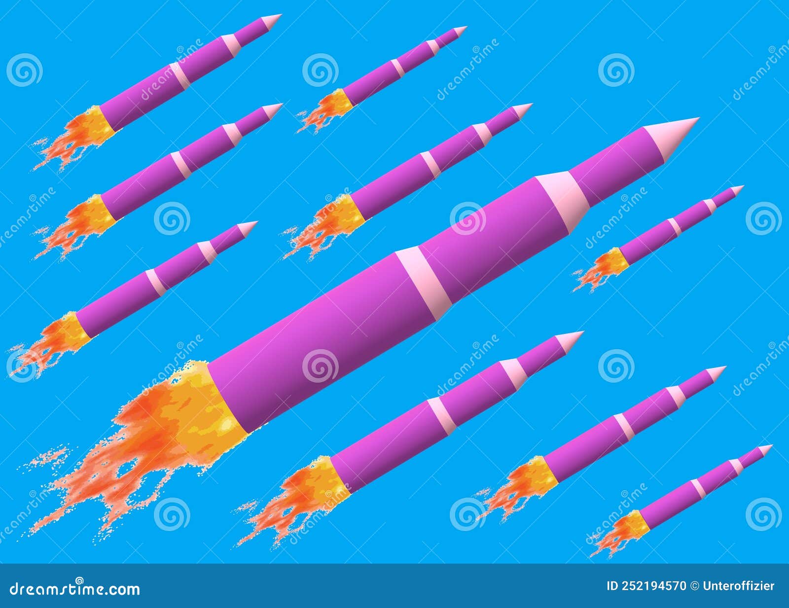 Several Simple Purple Violet Pink Rocket Missile Launched Turquoise Sky ...