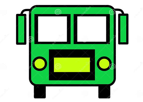 A Simple Outline Shape of the Front View of a Bright Green Bus White ...