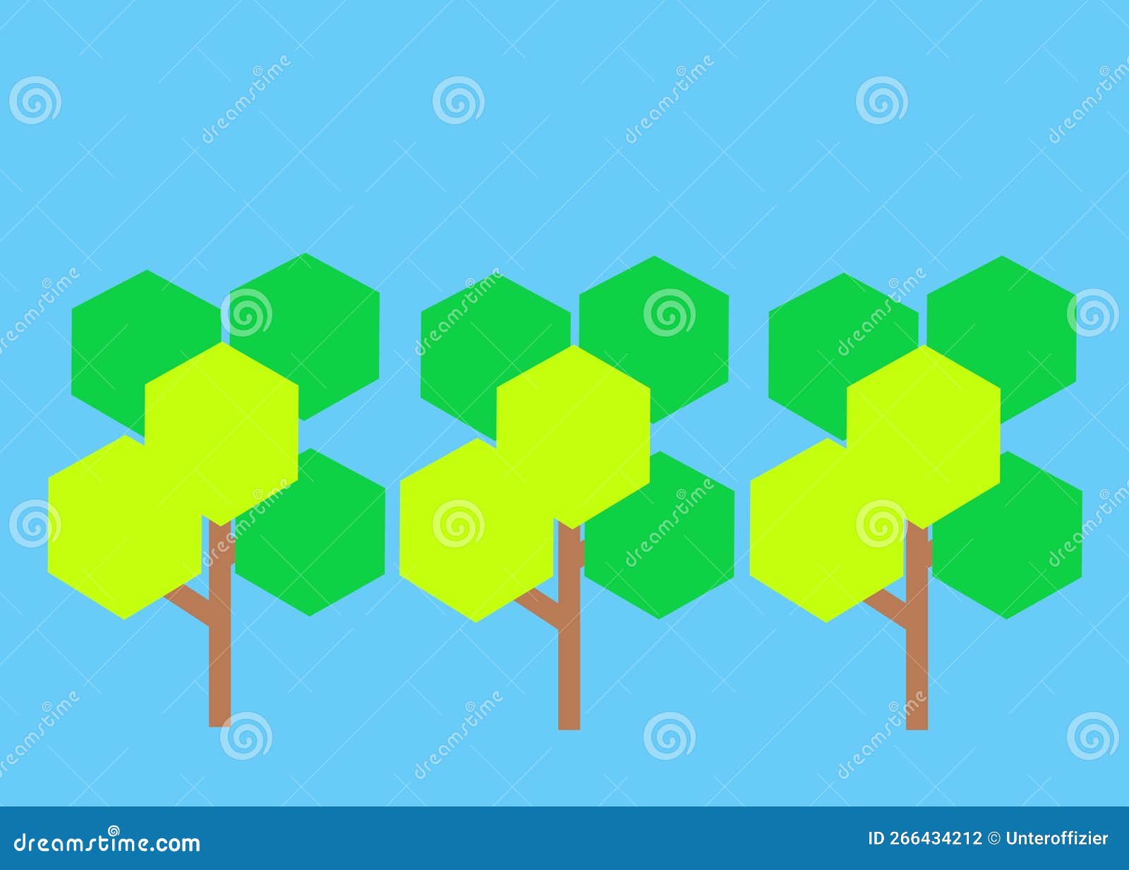 Simple Outline Shapes of Trees with Dark and Light Green Hexagonal ...