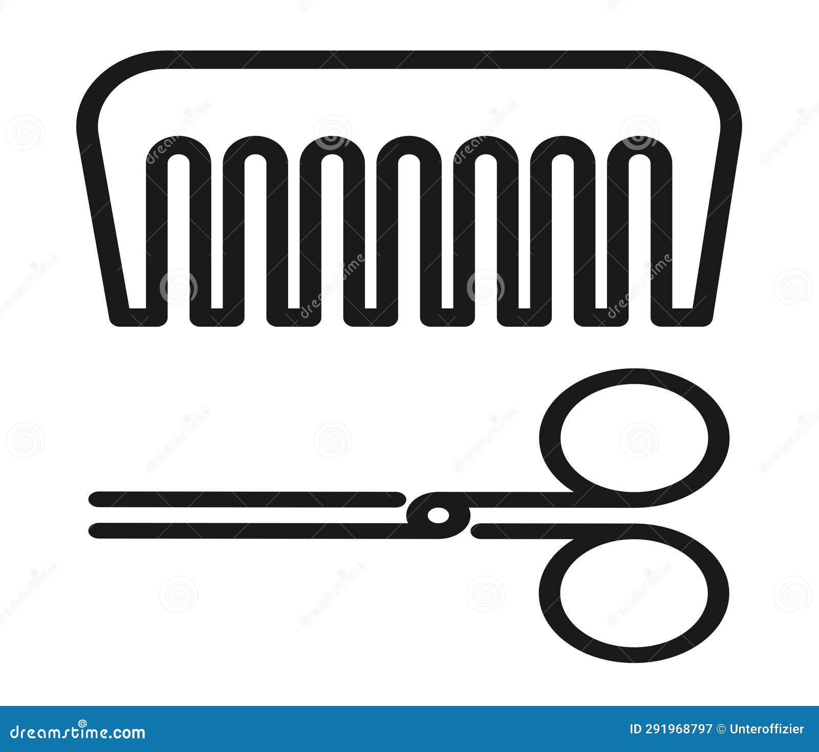 Simplified Simple Outline Shapes of a Pair of Scissors and a Comb White ...