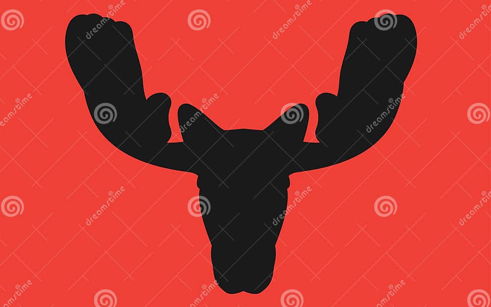 A Single Moose Head Outline Shape All Black Silhouette Against a Red ...