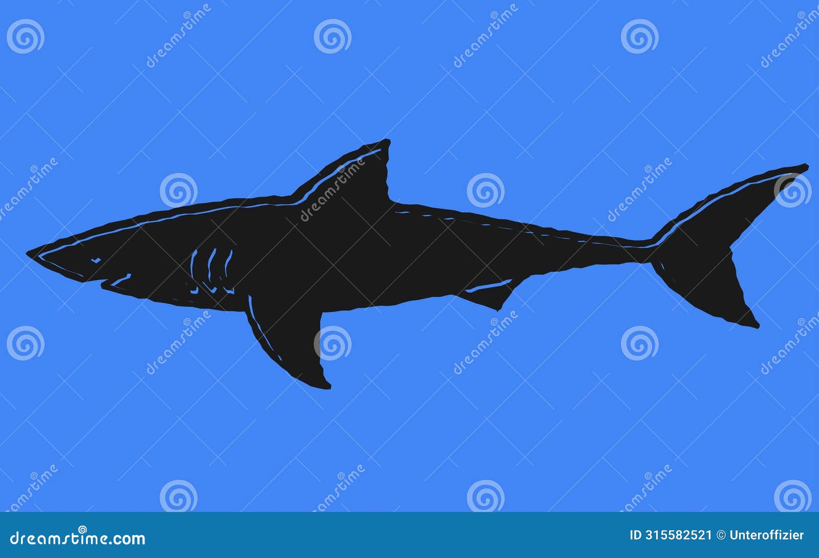 A Single Shark Outline Shape Silhouette Against a Blue Backdrop Stock ...