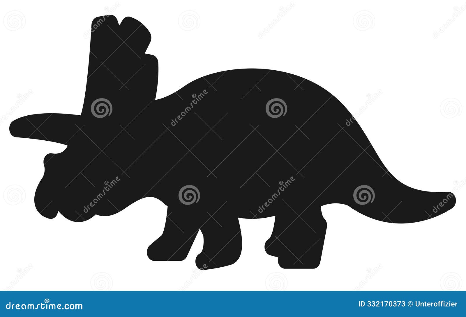 A Single Triceratops Dinosaur Outline Shape Silhouette Against a White ...