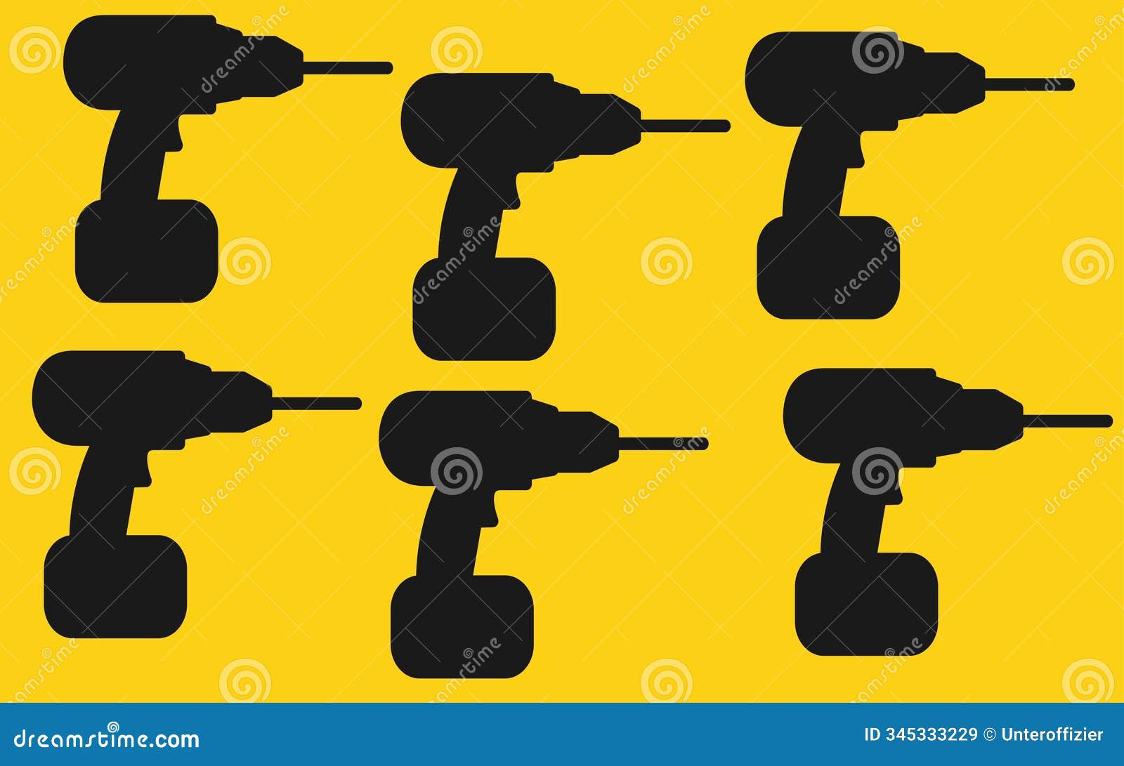 Six Portable Hand Held Drill Silhouette Against a Yellow Backdrop Stock ...