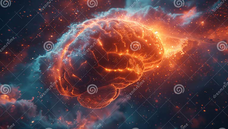 Computer Generated Image of Brain in Galaxy Surrounded by Astronomical ...