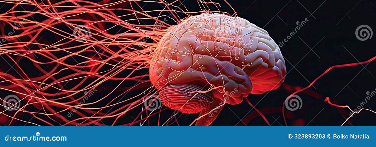 Computer Image of a Brain with Red Lines Emerging from it Stock Image ...