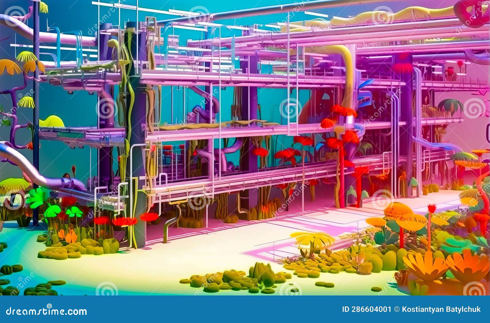 Computer Generated Image of Building with Lot of Pipes and Pipes Stock ...